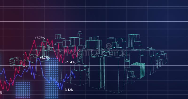Financial Data Processing Over 3d Model of Cityscape. Stock ...