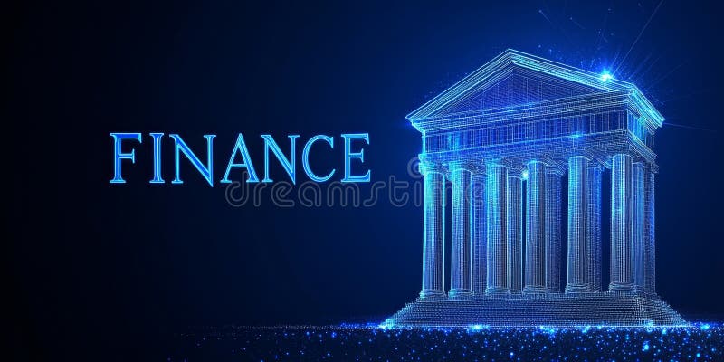 Financial Data Security Blue Glowing Bank Outline with Finance Text and ...