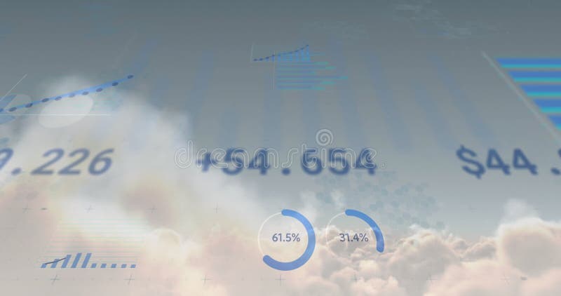 Financial Data and Statistics Animation Over Clouds in Sky Stock Footage - Video of business ...