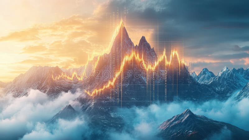 Financial Data Visualization As a Glowing Chart Over Mountain Peaks ...