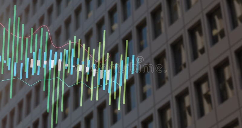 Financial Data Visualization Being Animated on Building Facade, with ...