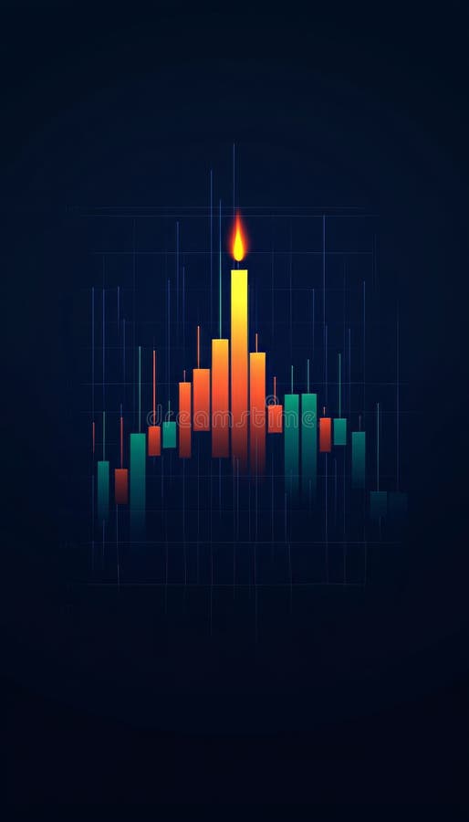 Financial Data Visualization Candle Stick Chart with a Glowing Candle ...