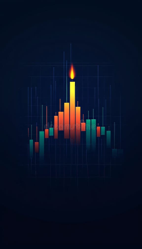 Financial Data Visualization Candle Stick Chart with a Glowing Candle ...