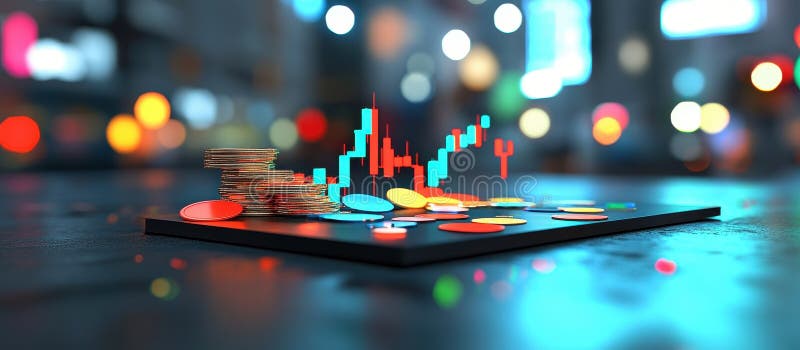 Financial Data Visualization with Coins, Growth Trend, Digital Chart ...