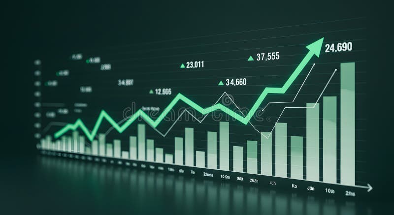 Financial Data Visualization with Increasing Graph and Bar Chart Stock ...