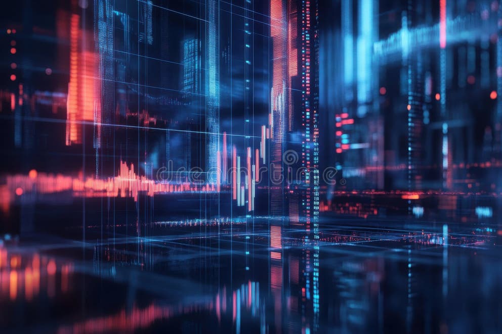 Financial Data Visualization Showing Candlestick Chart and Bar Graph ...