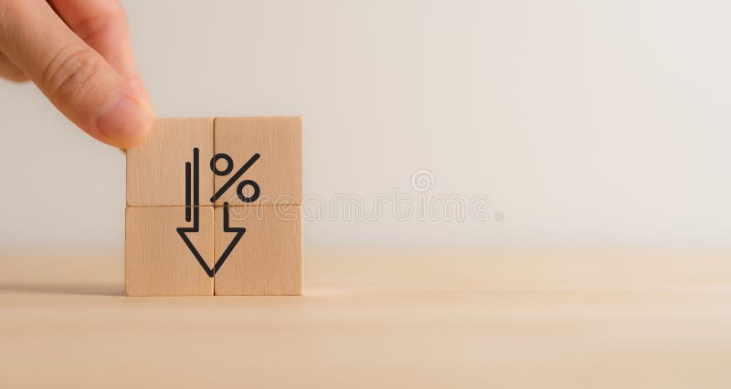 Financial Decline and Percentage Decrease Concept. Wooden Blocks with Downward Arrow with a ...