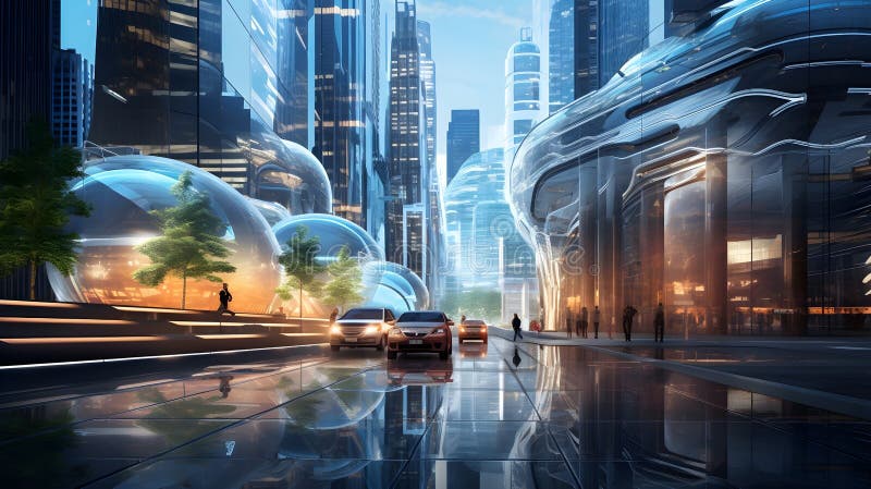 Financial District of the Future, Characterized by Holographic ...