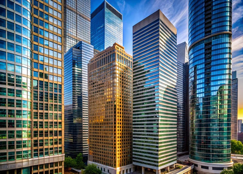 Financial District Office Building Facades and Views Stock Illustration ...