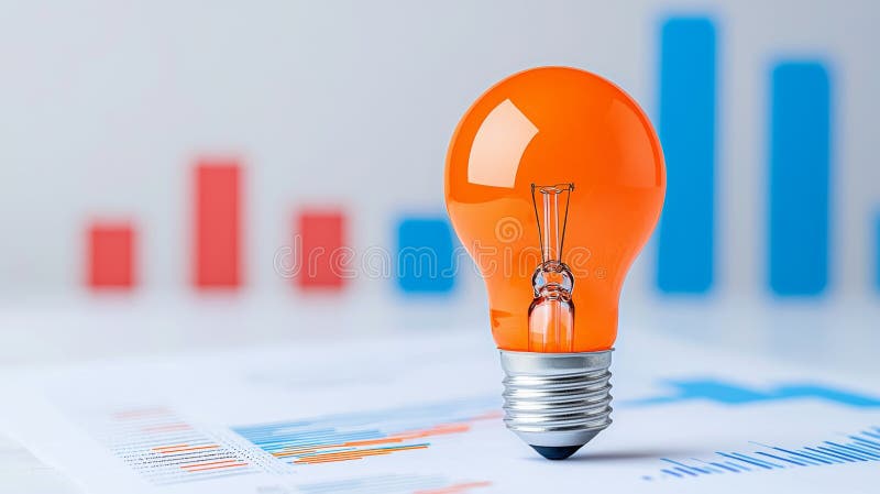 A Financial Document Featuring Bar Charts with an Orange Light Bulb ...