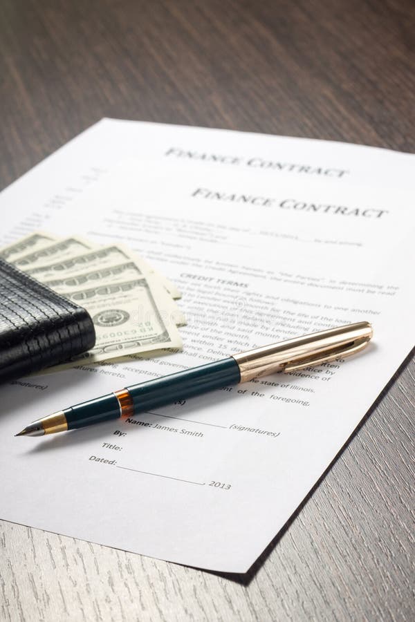 Financial Document with Wallet, Money and Fountain Pen Stock Photo ...