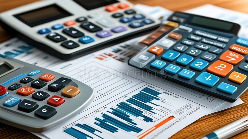 Financial Documents and Calculators on a Table Stock Illustration ...