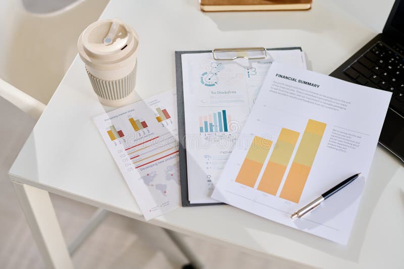 Analyzing Financial Summary Report in Modern Workspace Stock Image ...