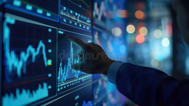 Financial Expert Analyzing Digital Stock Market Data on Screen Stock ...