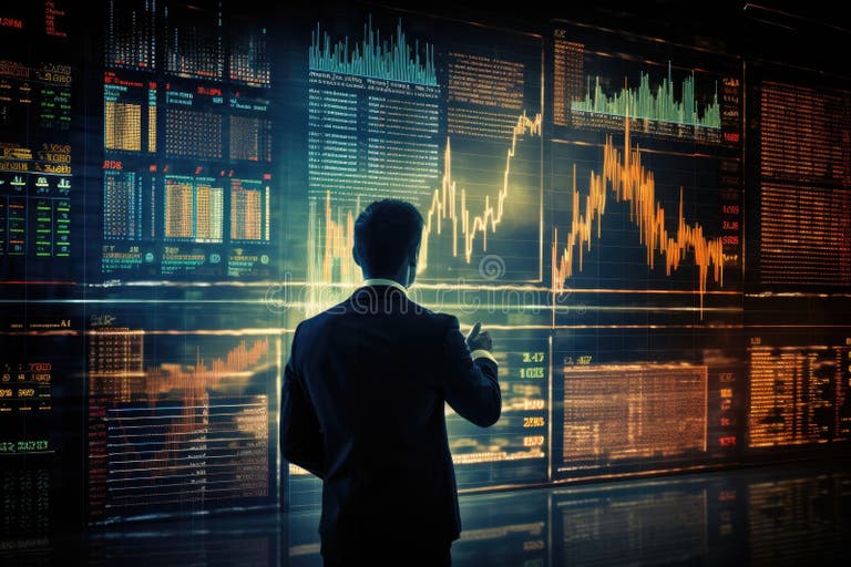 Financial Figures Analyzing Market Data on Large Displays Stock Image ...