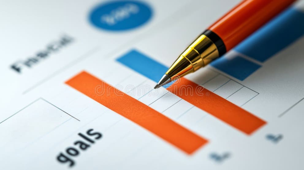 Financial Goals Chart Showing Progress with Pen Stock Illustration ...