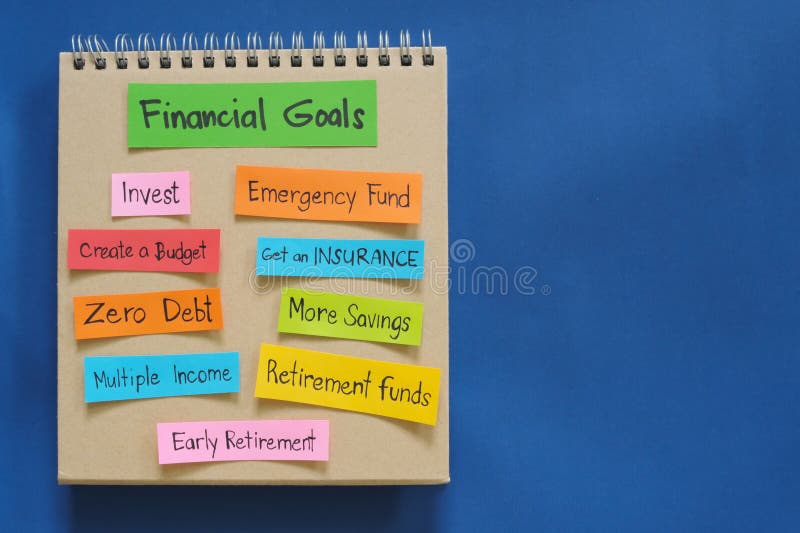 Financial Goals Concept. Checklist of Goals in Note Pad in Blue ...