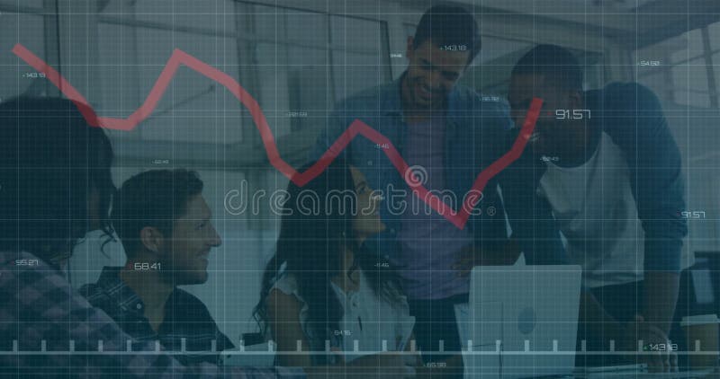 Financial Graph Animation Over Diverse Business Team Collaborating in ...