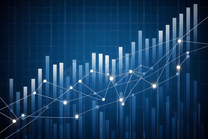 Financial Graph with Bars and Lines on Navy Background, Showing Data ...