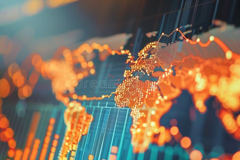 A Financial Graph on a Global Map is a Visual Representation of the ...