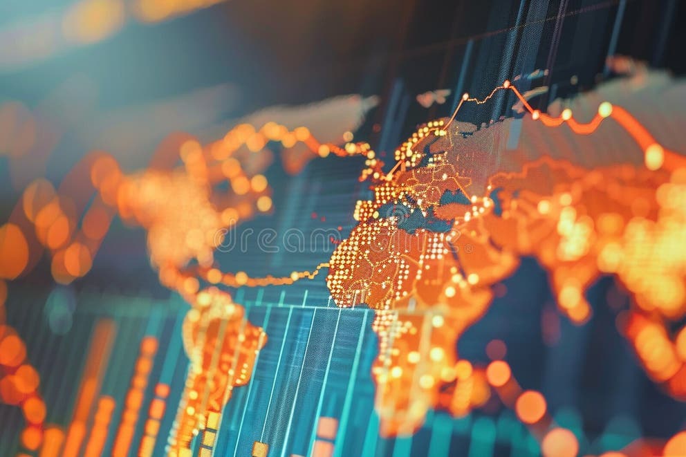 A Financial Graph on a Global Map is a Visual Representation of the ...