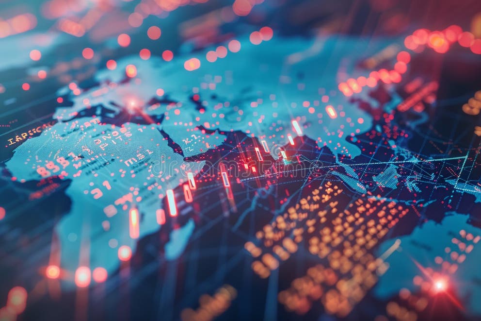 A Financial Graph on a Global Map is a Visual Representation of the ...