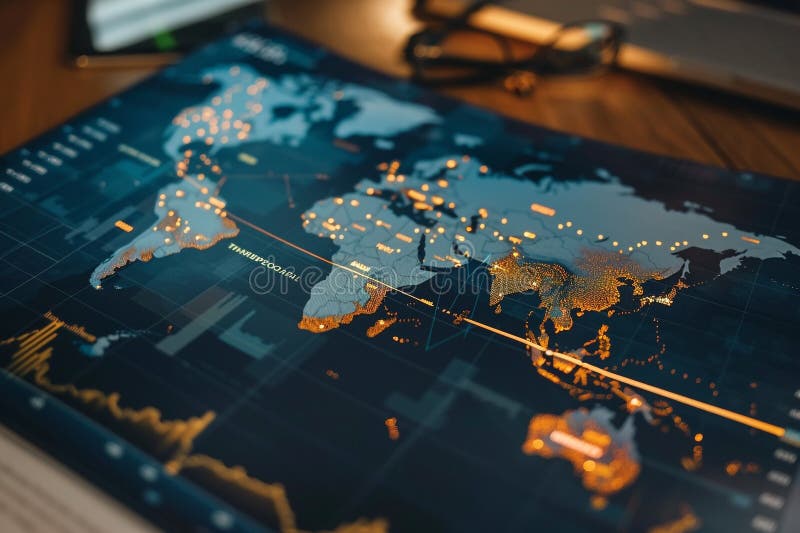 A Financial Graph on a Global Map is a Visual Representation of the ...