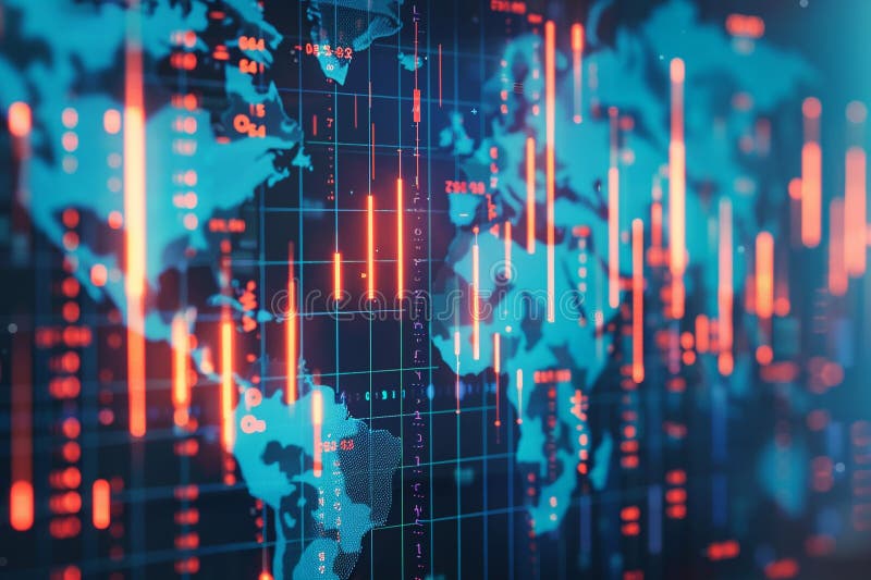 A Financial Graph on a Global Map is a Visual Representation of the ...