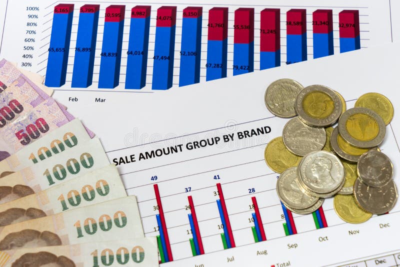 Financial Graph Report with Money Stock Photo - Image of growth ...