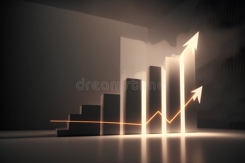 Financial Graph with Rising Arrow in Dark Room, 3d Render Illustration ...