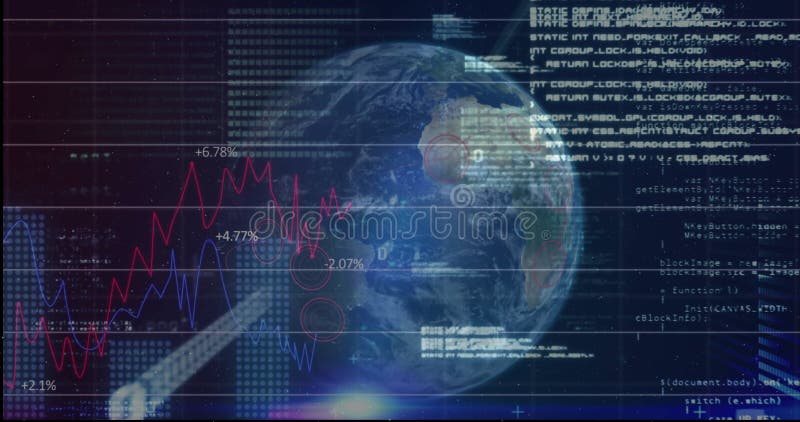 Financial Graphs and Data Processing Animation Overlay on Earth Planet ...