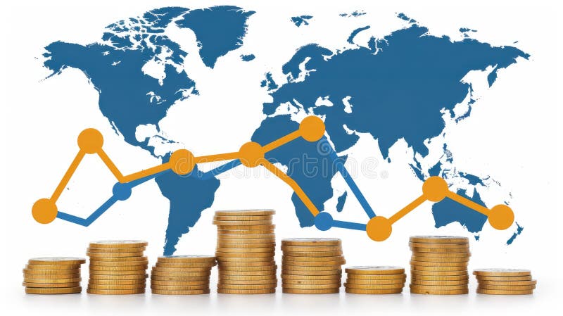 Financial Growth Analysis with Global Map and Coin Stacks Representing ...