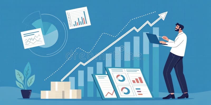 Financial Growth Analysis Man with Laptop, Charts and Data, Business ...
