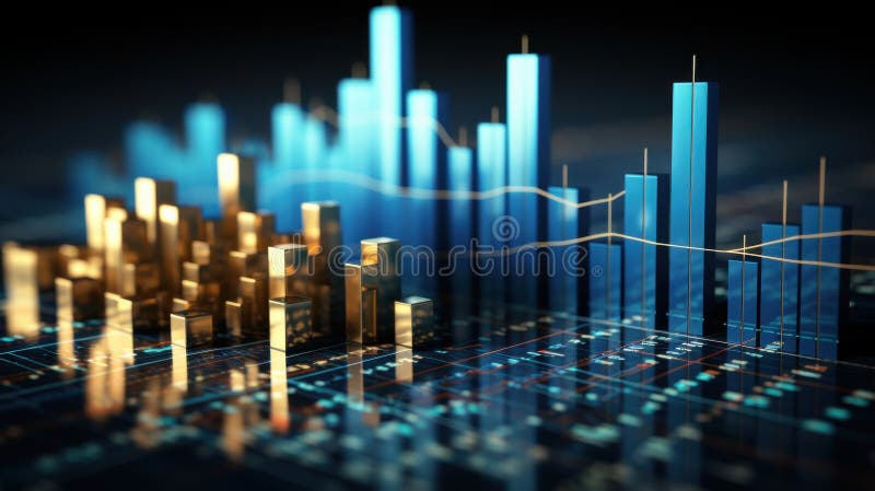 Financial Growth Chart with Blue and Gold 3d Bar Graphs Stock ...