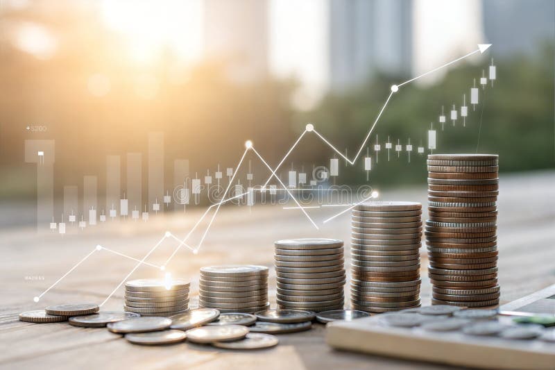 Financial Growth Coins Stacked Illustrating Increasing Value Stock ...