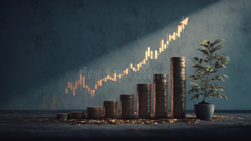 Financial Growth Concept with Coins and Plant Stock Illustration ...