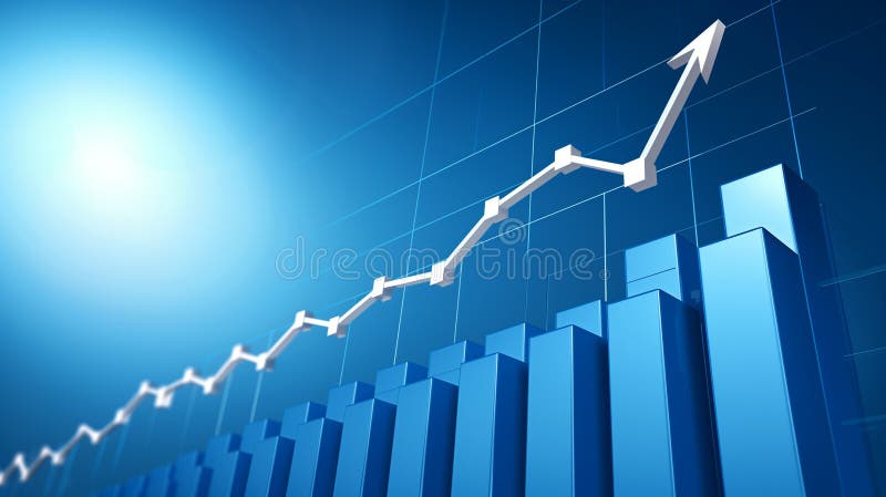 Financial Growth Concept with Rising Graph and Bar Chart on Blue ...