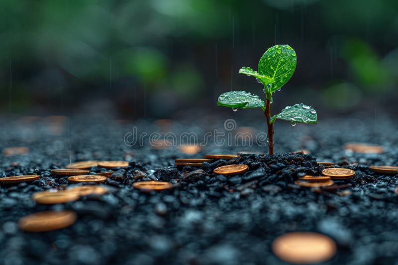 Financial Growth Concept Tree Growing from a Pile of Coins Symbolizing ...