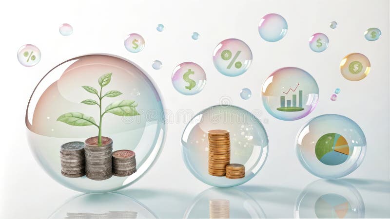 Financial Growth and Investment Concepts with Coins and Bubbles Stock ...