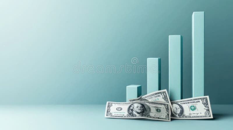 Financial Growth Represented by Bar Graphs with Dollar Bills in a ...