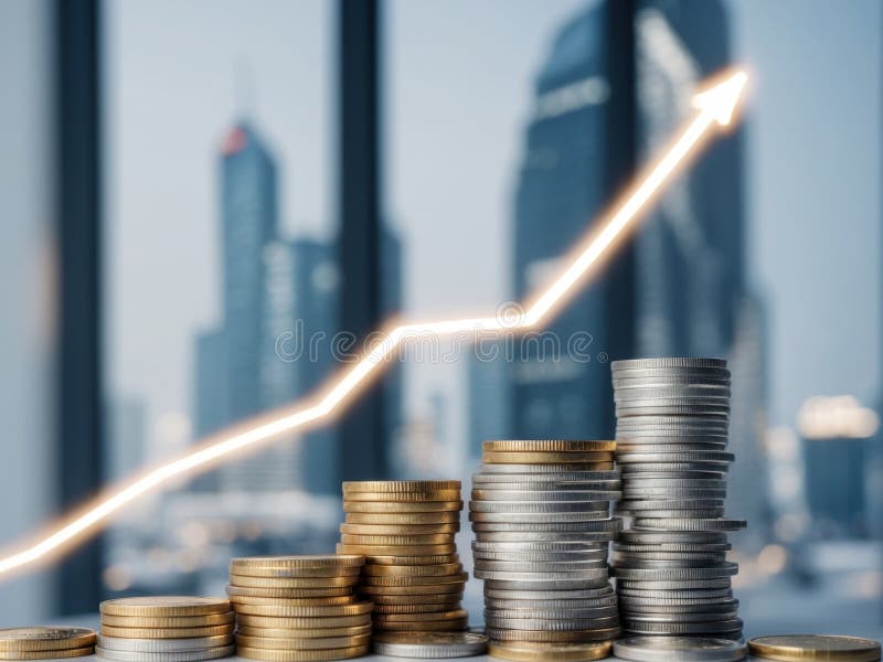 Financial Growth Represented by Rising Coins and Upward Trend Line in a ...