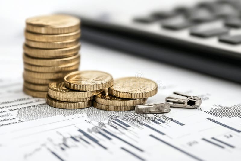 Financial Growth and Stability Coins Stacked on a Financial Chart a ...