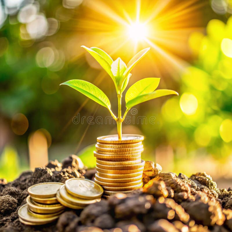 Financial Growth a Stack of Coins with Plant Generative Ai Stock ...