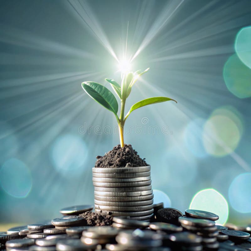 Financial Growth a Stack of Coins with Plant Generative Ai Stock ...