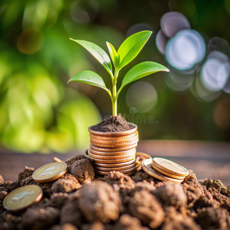 Financial Growth a Stack of Coins with Plant Generative Ai Stock ...