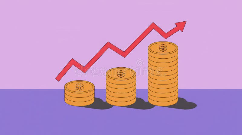 Financial Growth with Stacked Coins and Graph on Purple Gradient Stock ...