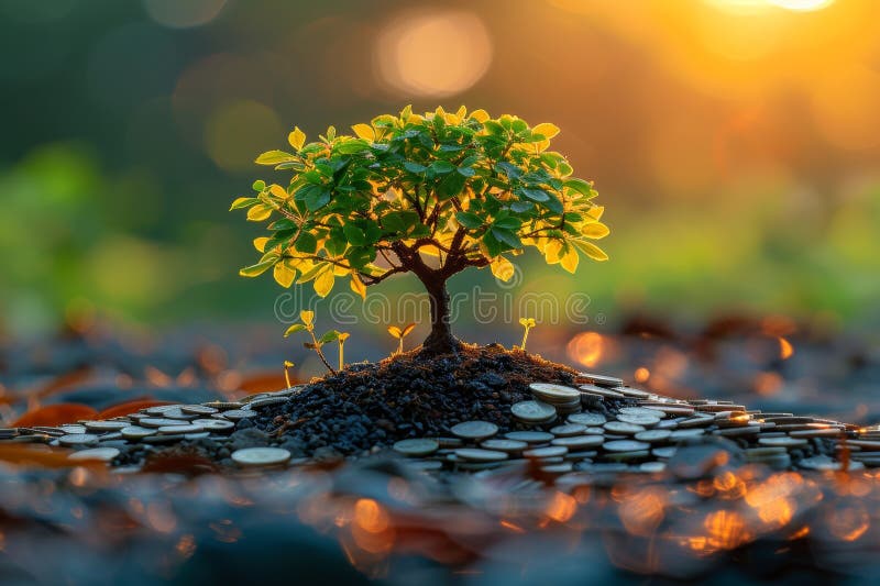 Financial Growth Symbol Tree Emerging from Coins, Representing ...