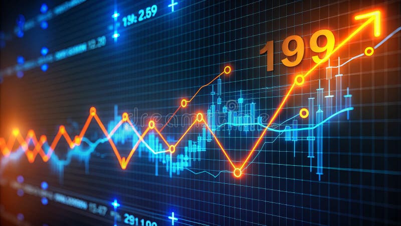 Financial Growth 199 Upward Trend, Neon Chart Visualization Stock ...
