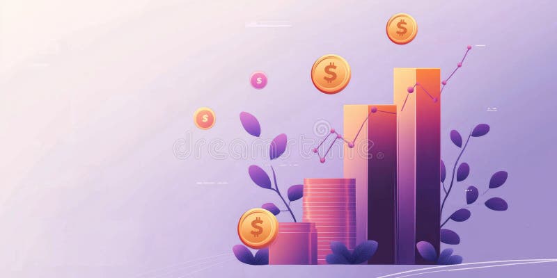 Financial Growth Visualization with Bar Graphs, Coins, and Trend Lines ...