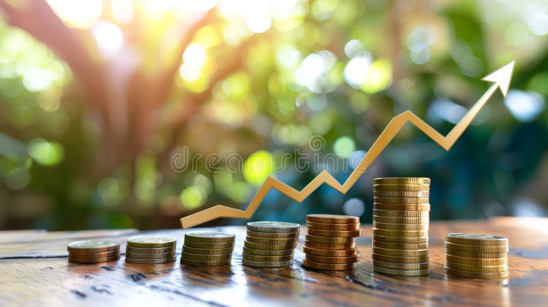 Financial Growth Visualization: Coin Stack with Ascending Graph Stock ...